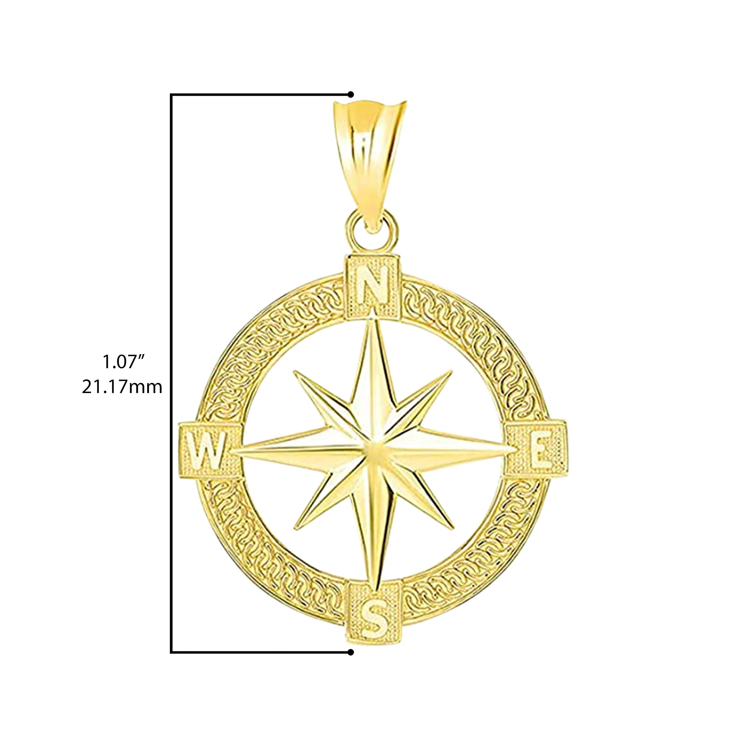 14K Yellow Gold Nautical Compass Charm Pendant - Choice of Metal
