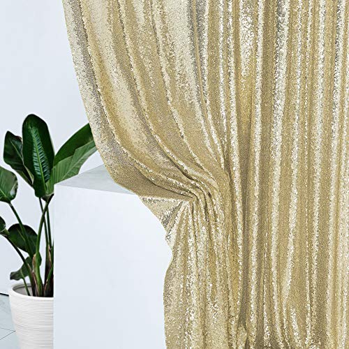 2×8FT-2PCS Champagne Gold Sequin Backdrop Curtains Panels, Photography Backdrop Glitter Curtains Fabric Background for Christmas Wedding Party Decor