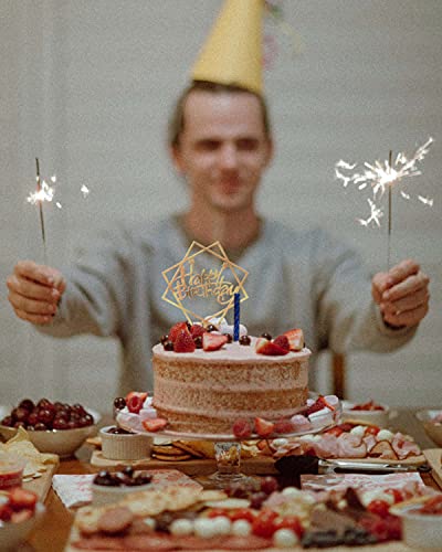 18 Pcs Gold Happy Birthday Acrylic Cake Decoration, Double-Sided Glitter of Birthday Cake Topper for Children or Adults