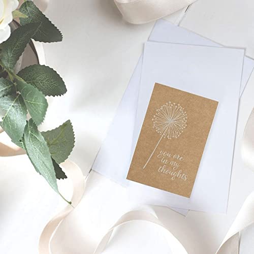 36 Pack Blank Sympathy Cards with Envelopes, Bulk Kraft Paper Condolence Cards with Envelopes for Bereavement, Thinking of You, White Dandelion Design, Blank Inside (4x6 In)