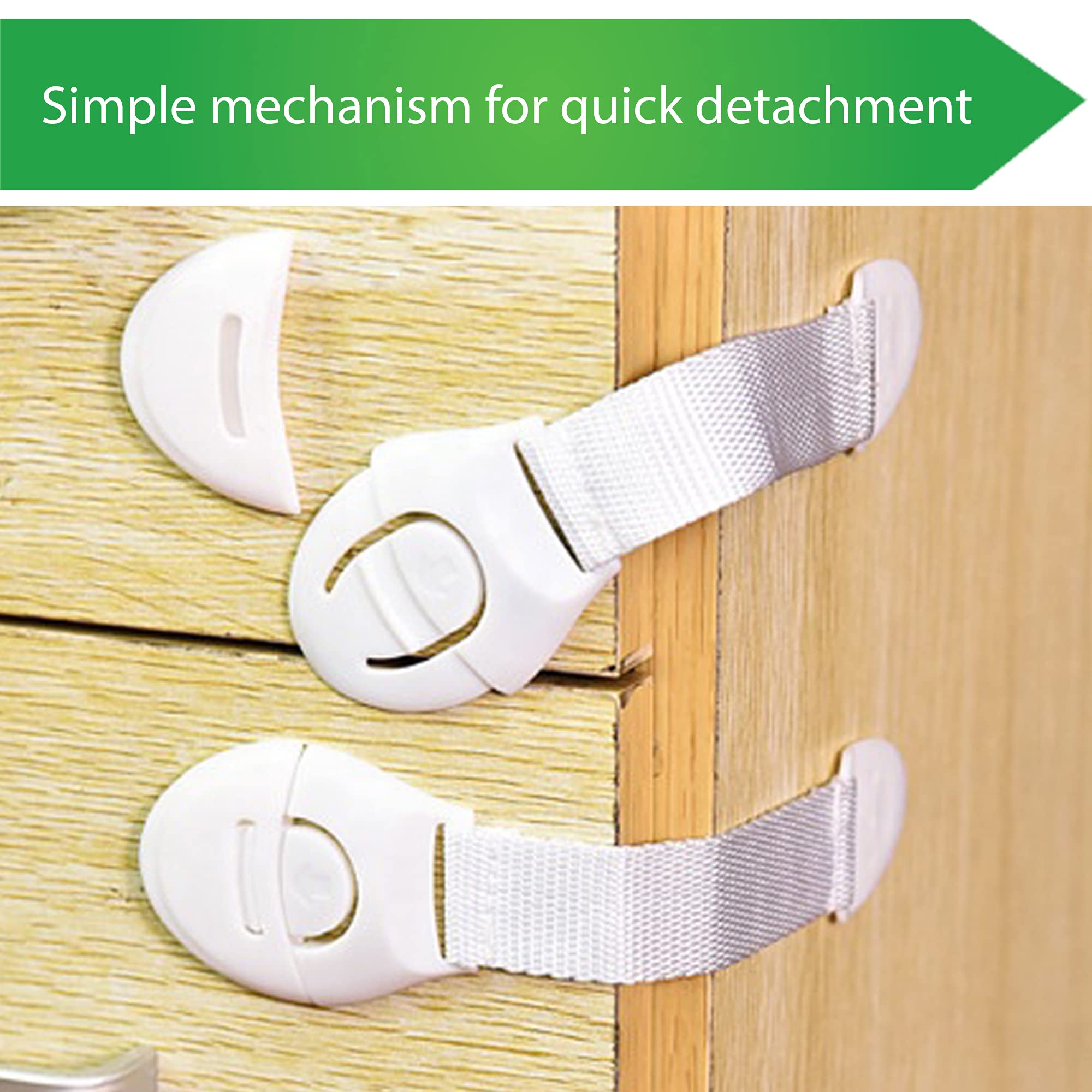 Child Safety Strap Locks (5 Pack) for Proofing Fridge, Cabinets, Drawers, Dishwasher, Toilet, 3M Adhesive No Drilling or Magnets for Furniture Kitchen Ovens Toilet Seats