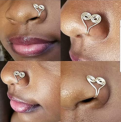 12 Pcs African Nose Cuff Non Piercing,Fake Nose Ring for Women, Nose Rings Hoop, Nose Ring Cuff Heart, Clip on Nose Ring