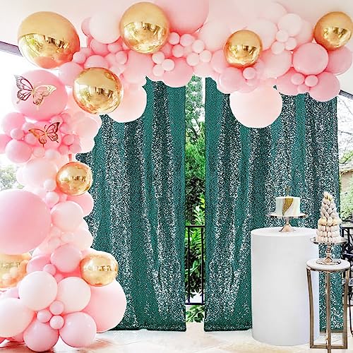 2×8FT-2PCS Hunter Green Sequin Backdrop Curtains Panels, Christmas Green Photography Backdrop Glitter Curtains Fabric Background for Christmas Wedding Party Decor