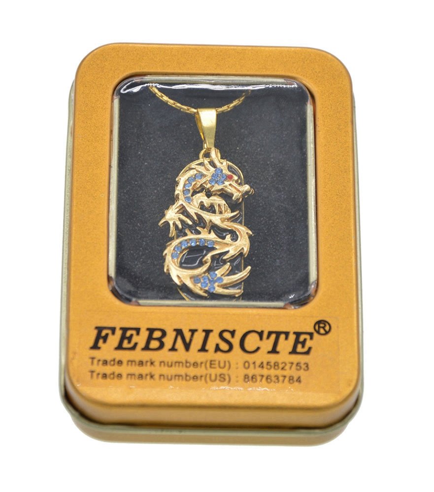 32GB USB Flash Drive Lovely Golden Dragon Thumb Drive with Crystal Pendant with Necklace USB 2.0 Memory Stick Pendrive by FEBNISCTE