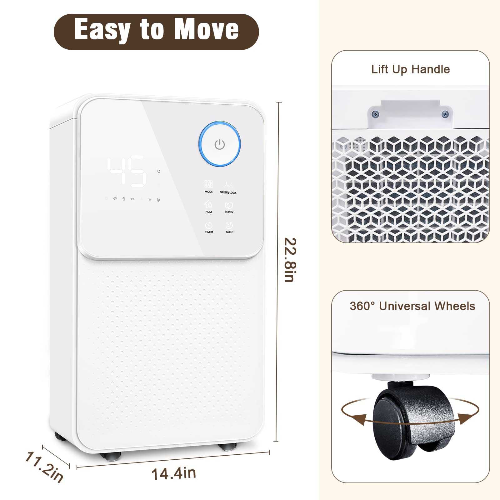 3000 Sq. Ft Dehumidifier for Bathroom Basements Home RV, Aerofy Dehumidifiers with Drain Hose, Upgraded ION & Sleep Mode, 3 Dehumidification Modes, 24H Timer, Smart LCD Touch Panel, Auto Shut Off