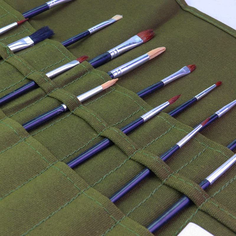 22 Slots Canvas Pencil Roll Wrap Roll Up Pencil Case Large Capacity Art Paint Brush Holder Coloring Pencil Organizer Bag Pen Curtain for Artist Painter Beginner Student Sketch