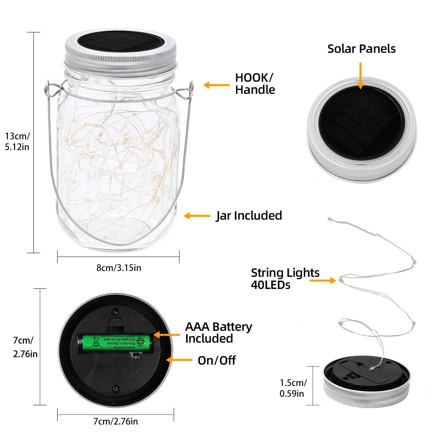 4 Pack Mason Jar Solar Lights, OxyLED 40 LED Fairy Lights Solar Powered with Jars and Hangers, Waterproof Hanging Solar Lights Outdoor, Decorative Solar Lanterns for Home Garden Patio Party Wedding