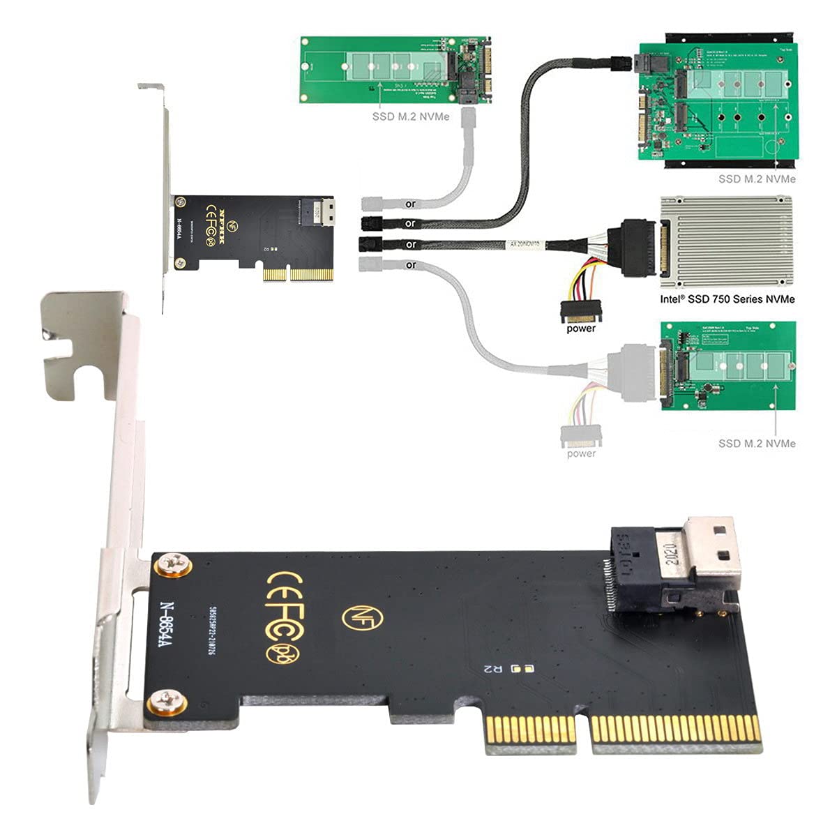 Cablecc PCI-E 4X to U.2 U2 Kit SFF-8639 to SFF-8654 Slimline SAS NVME PCIe SSD Adapter for Mainboard