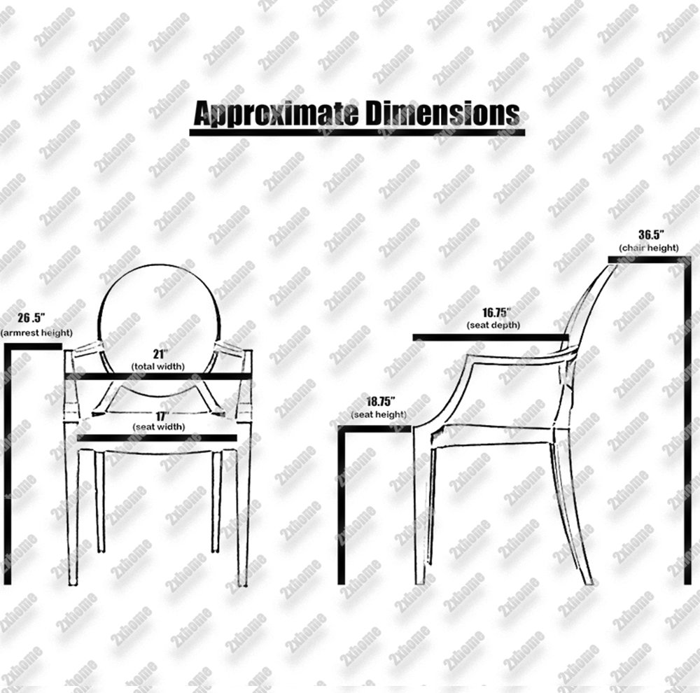2xhome Smoke - Modern Contemporary Louis XIV Dining Chair Armchair Ghost Style Ghost Chair with Arms Ghost Arm Chair in Smoke Transparent Stackable Stacking Made From Polycarbonate