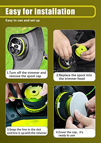 AC80RL3 String Trimmer Replacement Spool Line .080 Inch Twisted Line and Spool for Ryobi One Plus+ 18v 24v 40v Cordless Trimmers Weed Eater Auto-Feed Spool Line Refill 11ft(8+2 Pack)