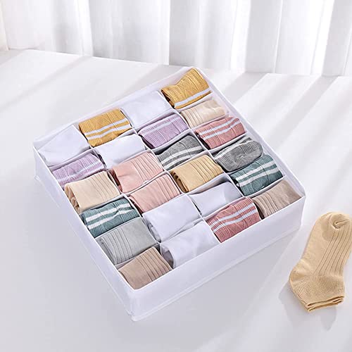 AzxecVcer 4 Set Sock Underwear Organizer,45 Cell Foldable Washable Odorless Fabric Drawer Organizers Storage Divider for Clothing, Baby Clothes, Bra, Panty, Socks, Scarf, Ties (White)