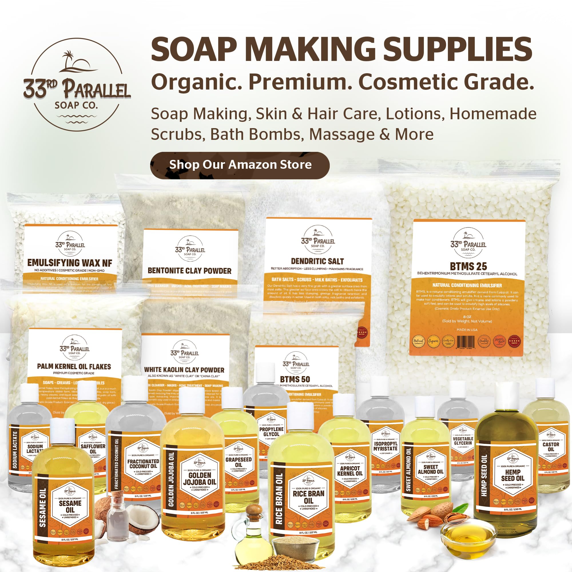 33rd PARALLEL | BTMS 50 (2 oz) Conditioning Emulsifier | 100% Natural Plant Derived | Behentrimonium Methosulfate Cetearyl Alcohol Emulsifying Conditioner | Product of USA (2 Ounces)