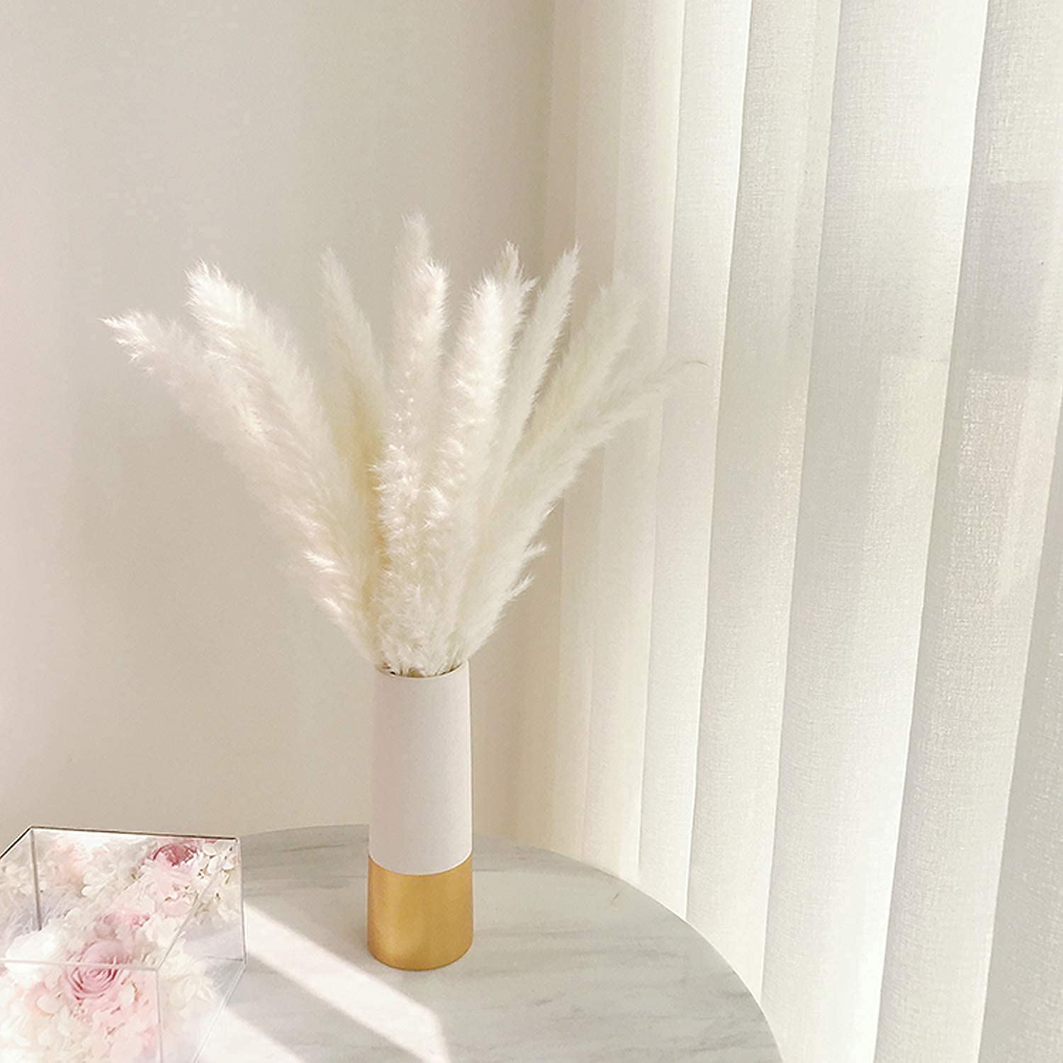 30 Pcs White Pampas Grass ,17 inch/45 cm Natural Dried Pampas Grass Branches Decor for Home Kitchen Garden Party Photographing Flower Arrangement Vase Decor(White