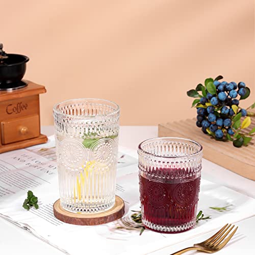 Amzcku Vintage Drinking Glass Set of 4, 10 oz - For Cocktails, Mixed Drinks, Whiskey, Beverage, Water, Milk and Juiceā¦