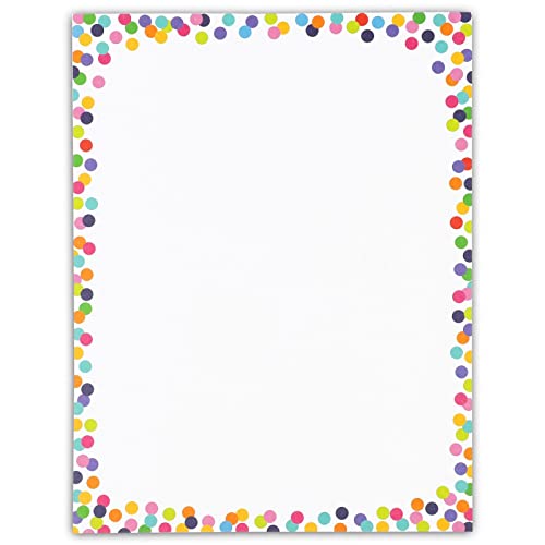 96 Sheets of Confetti Stationery Paper for Writing Letters, Invitations with Decorative Border (8.5 x 11 In)