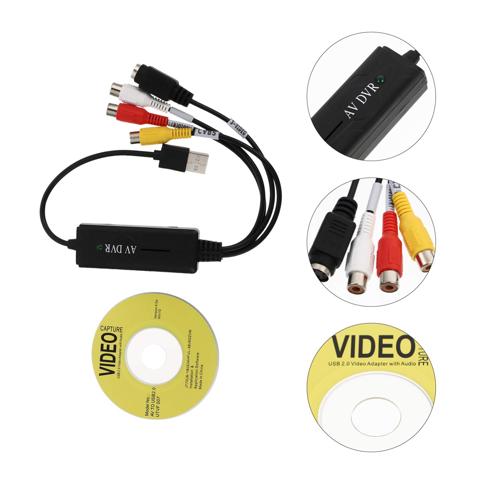 OSALADI Video Converter Capture USB Capture Card USB Capture 1 Set of Video Adapter Video Selector Portable Audio Adapter (Black) Capture Card Audio Video Capture
