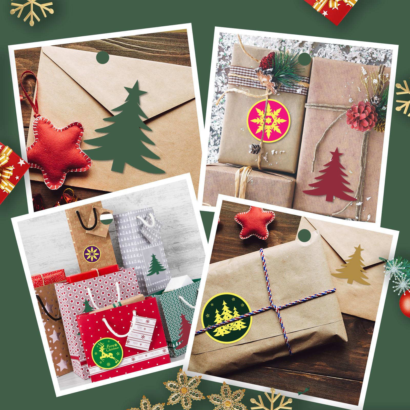 120 Pcs Christmas Envelope Seal Stickers, Christmas Tree Labels Merry Christmas Stickers for Gift Invitation Greeting Card Envelope Bottle Cup Holiday Presents Decorative Seals (Red, Gold and Green)