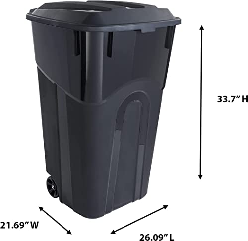 32 Gallon Wheeled Outdoor Garbage Can with Attached Snap Lock Lid and Heavy-Duty Handles, Black, Heavy-Duty Construction, Perfect Backyard, Deck, or Garage Trash Can, 2 Pack