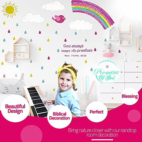Promises Of God Rainbow Wall Decal Set for Kids - Pink, 85β x 68.5β, 112 Total Stickers - Bible Verses, School Decorations, Classroom, Nursery Decor, Polyvinyl Chloride, Reusable, Waterproof