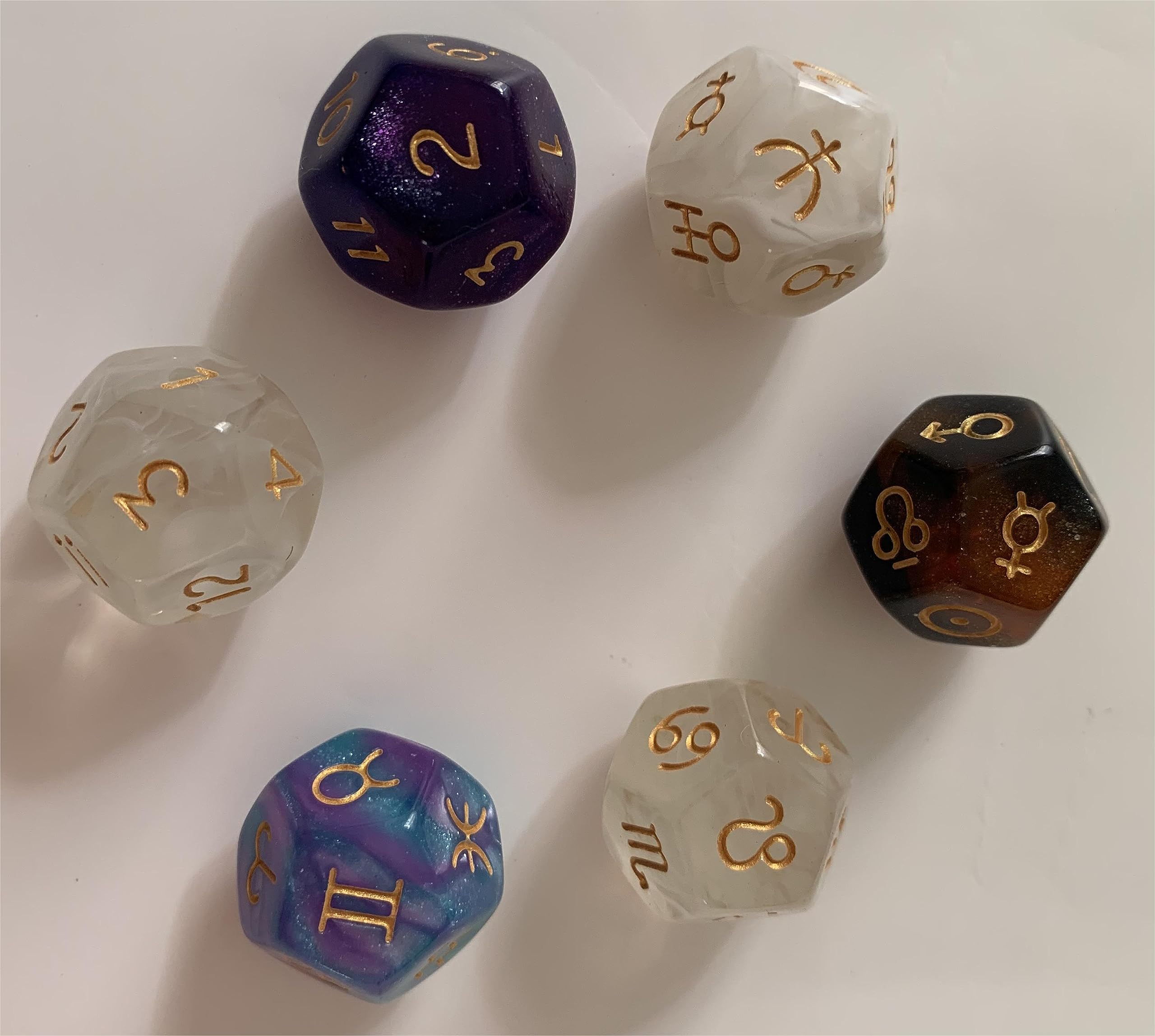 6Pcs/Set Astrological Dice Astrology Tarot Card Constellation Divination Zodiac Dice Set 12-Sided Polyhedral Dice