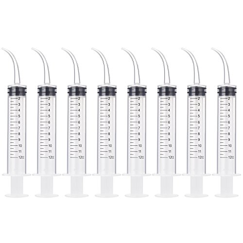 8 Pcs Syringe 12cc Dental Irrigation Syringe with Curved Tip Wisdom Teeth Syringe Measurement Syringe Disposable Water Oral Mouth Liquid Tonsil Stone Squirt Mouthwash Cleaner Syringes