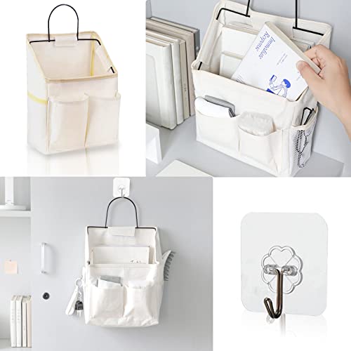 4 Pack Wall Hanging Storage bag Fabric Hanging Bag Organizer with 4 Pockets Wall Basket Organizer Hanging Storage Basket with 8 PCS Sticky Hooks for Bathroom Kitchen Dormitory (2 White+2 grey)