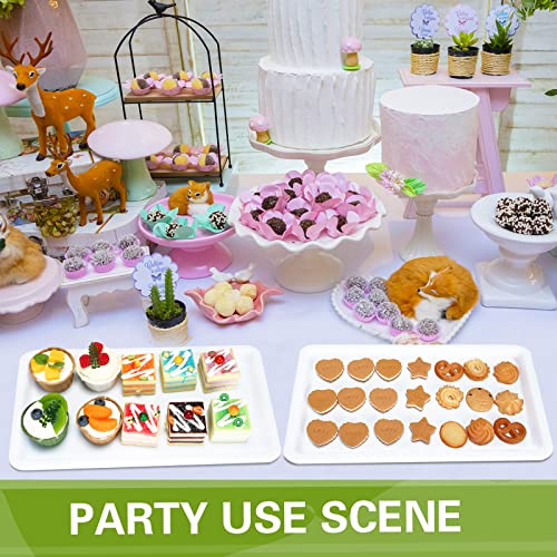 20 Pieces Rectangle Plastic Serving Trays Set 15 x 8 Inch White Rectangle Food Trays Decorative Catering Cookie Plastic Fast Food Trays Disposable Serving Platter for Party Buffet Wedding Parties
