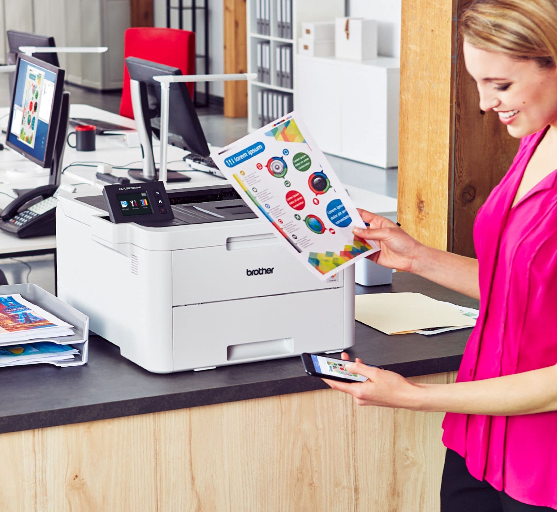 Brother HL-L3270CDW Compact Wireless Digital Color Laser Printer with NFC for Home Office - Print Only - 2.7" Color Touchscreen, Auto Duplex Print, Speed Up to 25 ppm, 250 Sheet, USB Printer Cable