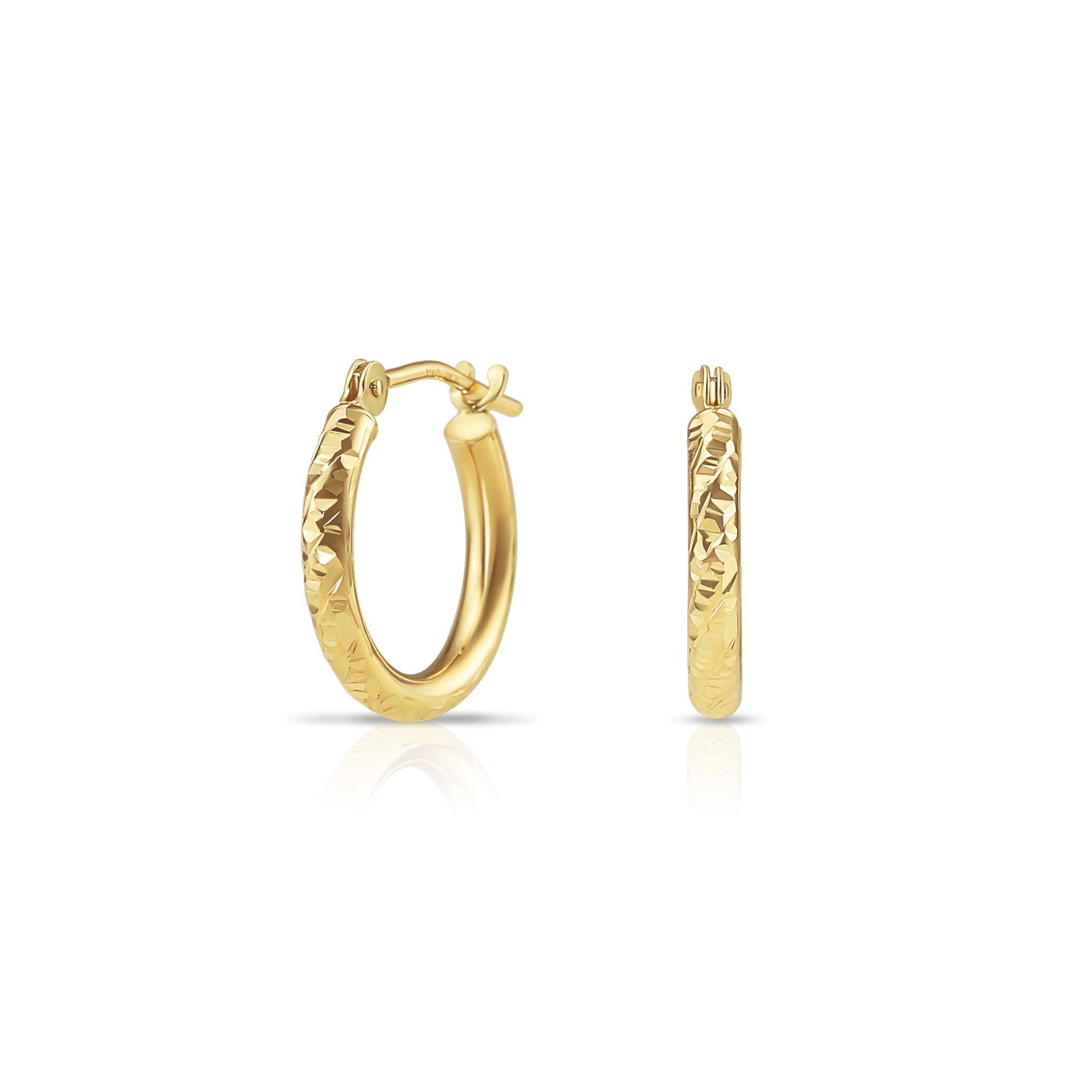 14k Yellow Gold Hand Engraved Diamond-cut Round Hoop Earrings (14mm (0.55 inch))…