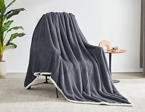 BEAUTEX Sherpa Fleece Throw Blankets, Soft Fluffy Flannel Plush Blanket and Throw, Fuzzy Cozy Grey Cuddle Blankets for Couch Bed Sofa Adults (50" x 60", Grey)
