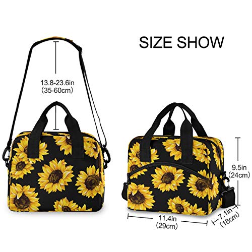 Baofu Sunflower Lunch Bag Insulated Waterproof Reusable Tote Bag Durable Portable Zipper Large Lunchbox Handbag with Strap for Kids Women Men