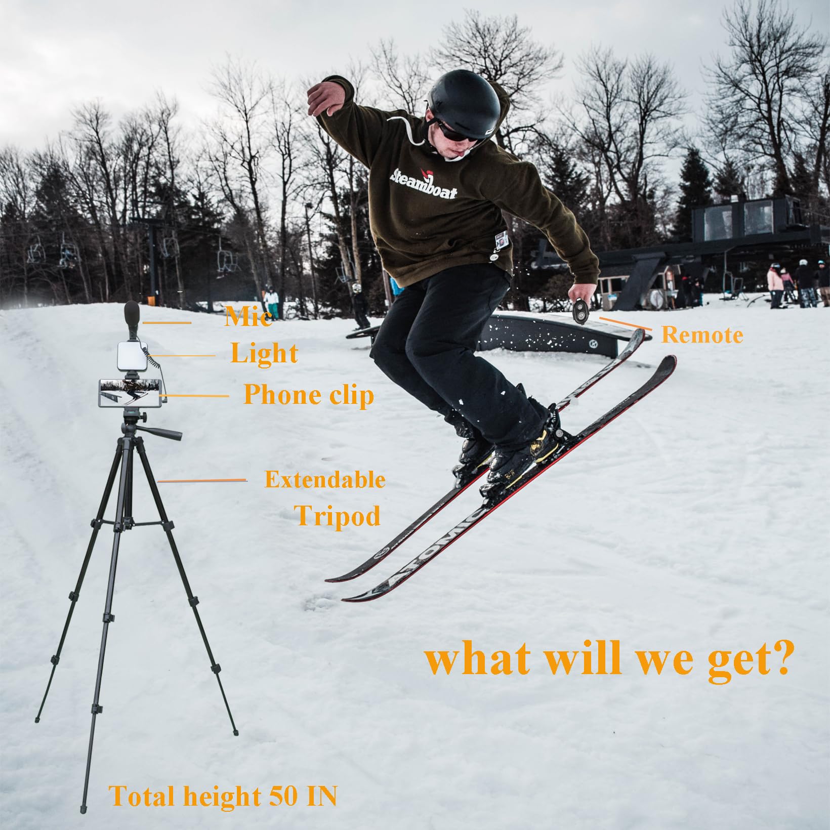 Smartphone Video Kit, Vlogging Kit, Youtuber Kit, with Microphone Light Tripod 50" Extendable Phone Clip Remote Control Compatible with iPhone/Smartphone/Cameras