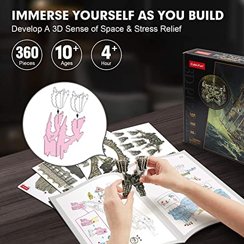 3D Puzzles for Adults Green LED Flying Dutchman 360 Pieces Haunted Pirate Ship Arts & Crafts for Adults Gifts for Men Women Model Kits, Lighting Ghost Ship Decor Brain Teaser Puzzles for Adults
