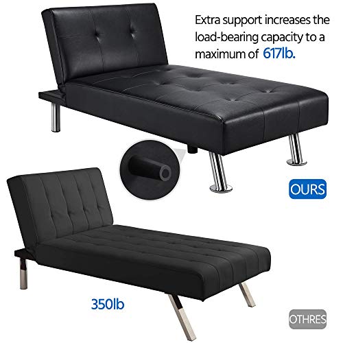 Topeakmart Sectional Sofa Couch Bed Convertible L-Shaped Faux Leather Couch Foldable Futon Sofa Sleeper with Reversible Chaise Lounge for Living Room Black
