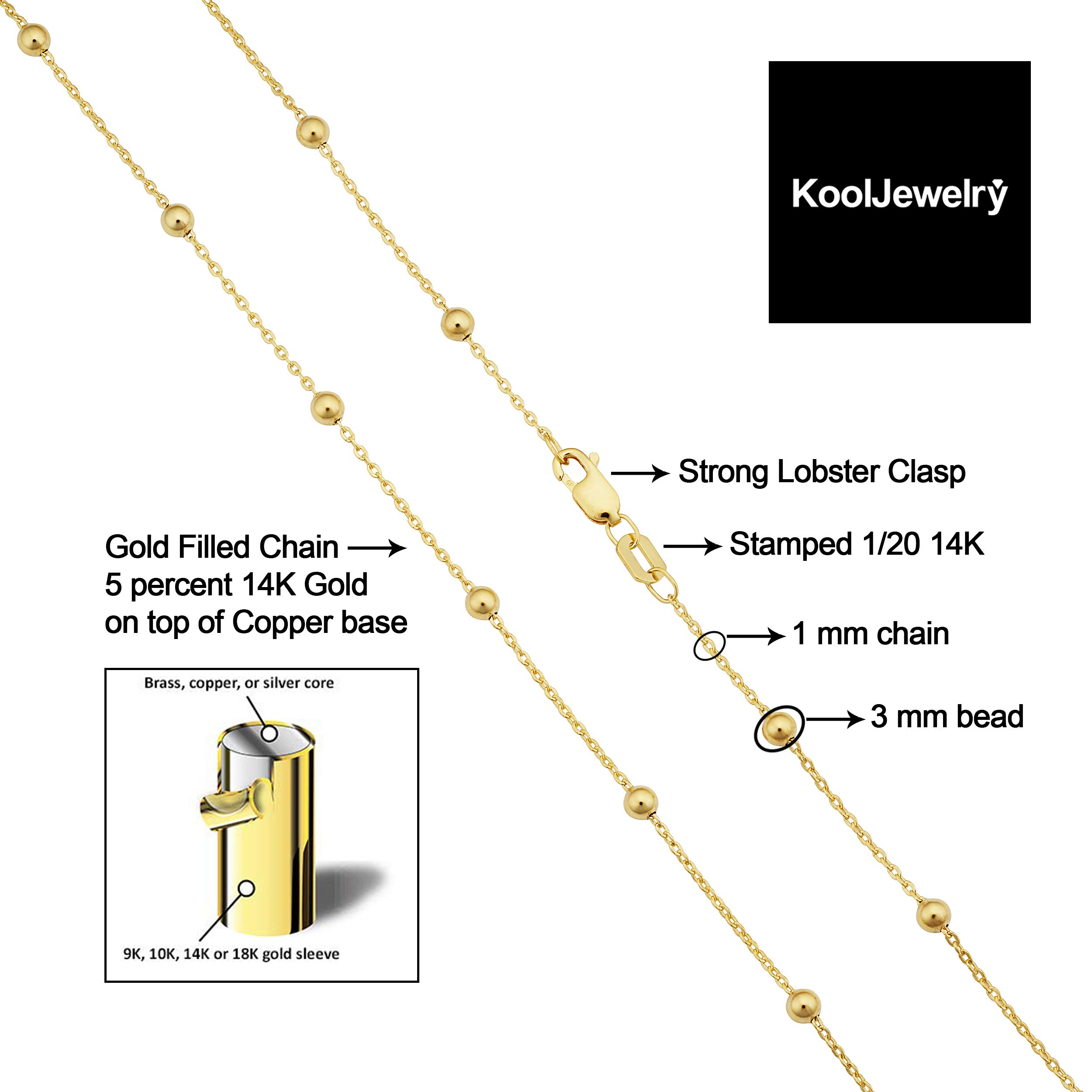 14k Yellow Gold Filled Ball Station Satellite Necklace for Women (3 mm, 16 inch)
