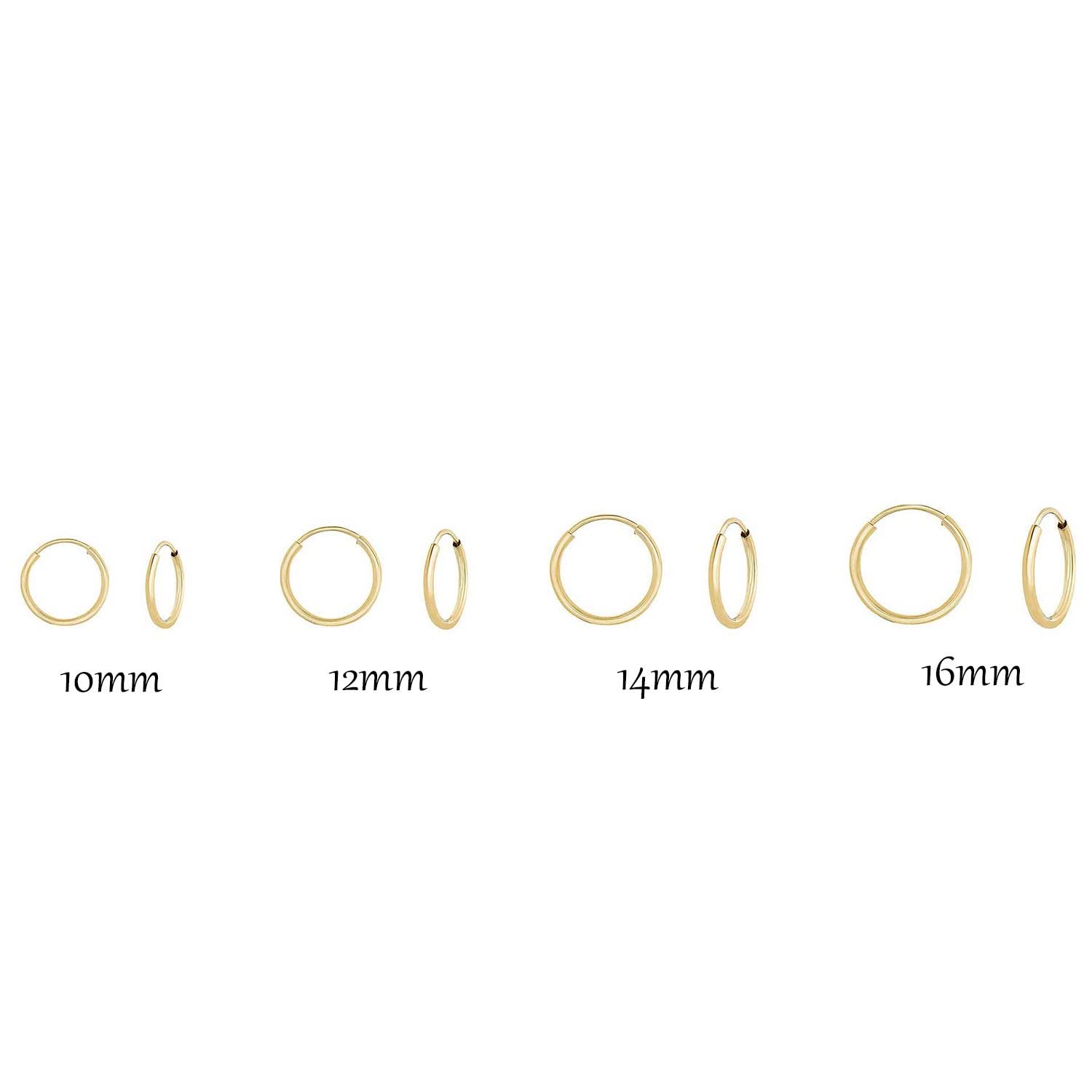 14k Yellow Gold Round Endless Hoop Earrings - 10-18mm (10 Millimeters)……