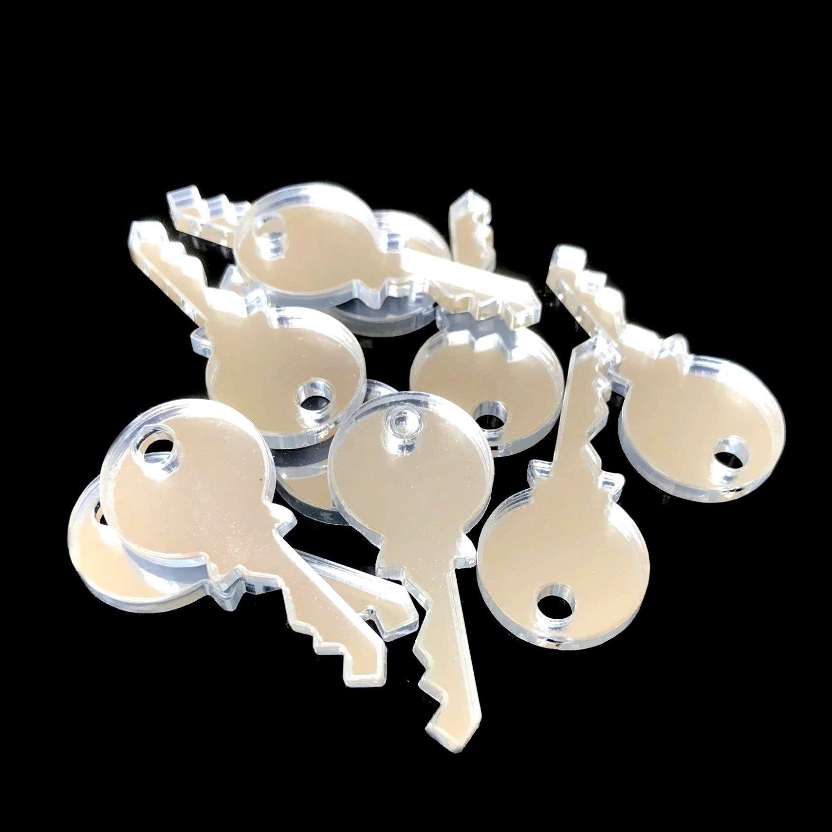 Super Cool Creations Yale Key Shaped Crafting Mirrors, Set of 10, Many Colours, Shatterproof Acrylic, Silver Mirror, Pack of 10 x 5cm