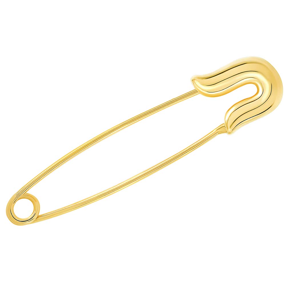 14k Yellow Gold Elegant Script Letter C Cursive Initial Charm with Safety Pin Brooch