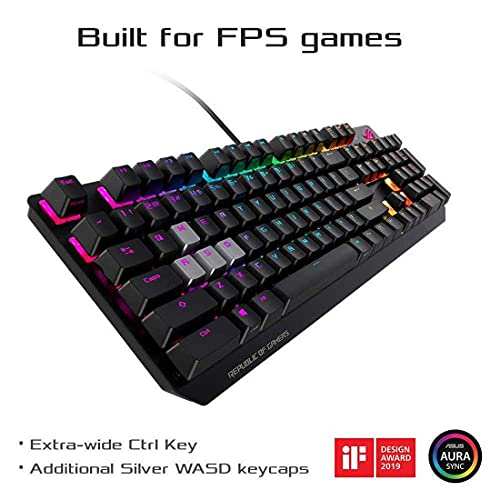 ASUS RGB Mechanical Gaming Keyboard - ROG Strix Scope Deluxe | Cherry MX Silent Red Switches | 2X Wider Ctrl Key for FPS Precision | Gaming Keyboard for PC (Renewed)