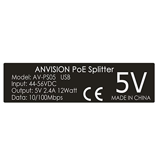 ANVISION 2-Pack Active 5V 2.4A PoE Splitter Adapter IEEE 802.3af Compliant Micro USB 48V to 5V/2.4A for Tablets, Dropcam or Raspberry Pi, IPC, IP Camera and More