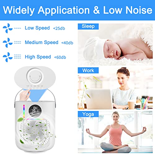 Abandship Air Cooler - Portable Conditioner Fan, Desktop with LED Display, 1000ml Capacity,Small Personal Cooling Fan 7 Colors Light,3 Speeds for Office Home Room