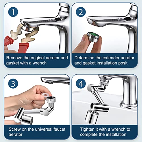 1440° Swivel Faucet Extender for Kitchen Bathroom Sink, 2 Modes Splash, Filter, Rotatable Angle Multifunctional Sprayer