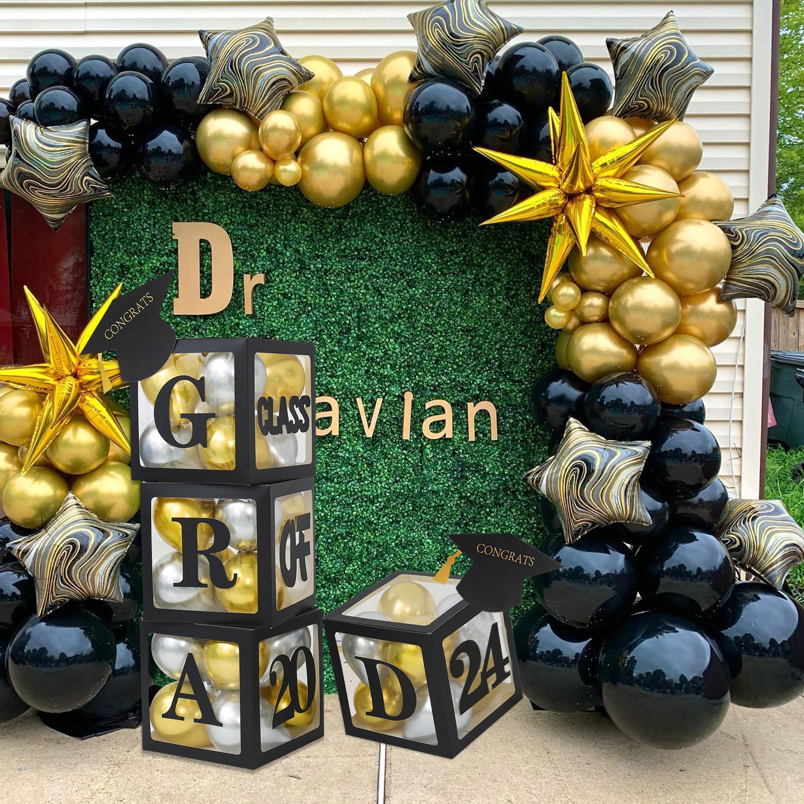 2024 Graduation Balloon Boxes Decorations, 4 pieces Black Graduation Party Balloons Boxes with “GARD” “Class of 2024” Letters, Little Cap Graduation Decorations for Congrats Grad 2024 Decor