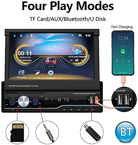 7 Inch Single Din Car Stereo, Apple Carplay Android Auto Flip Out Car Touchscreen Radio with Bluetooth,Mirror Link,Backup Camera, USB/AUX Input,AM/FM