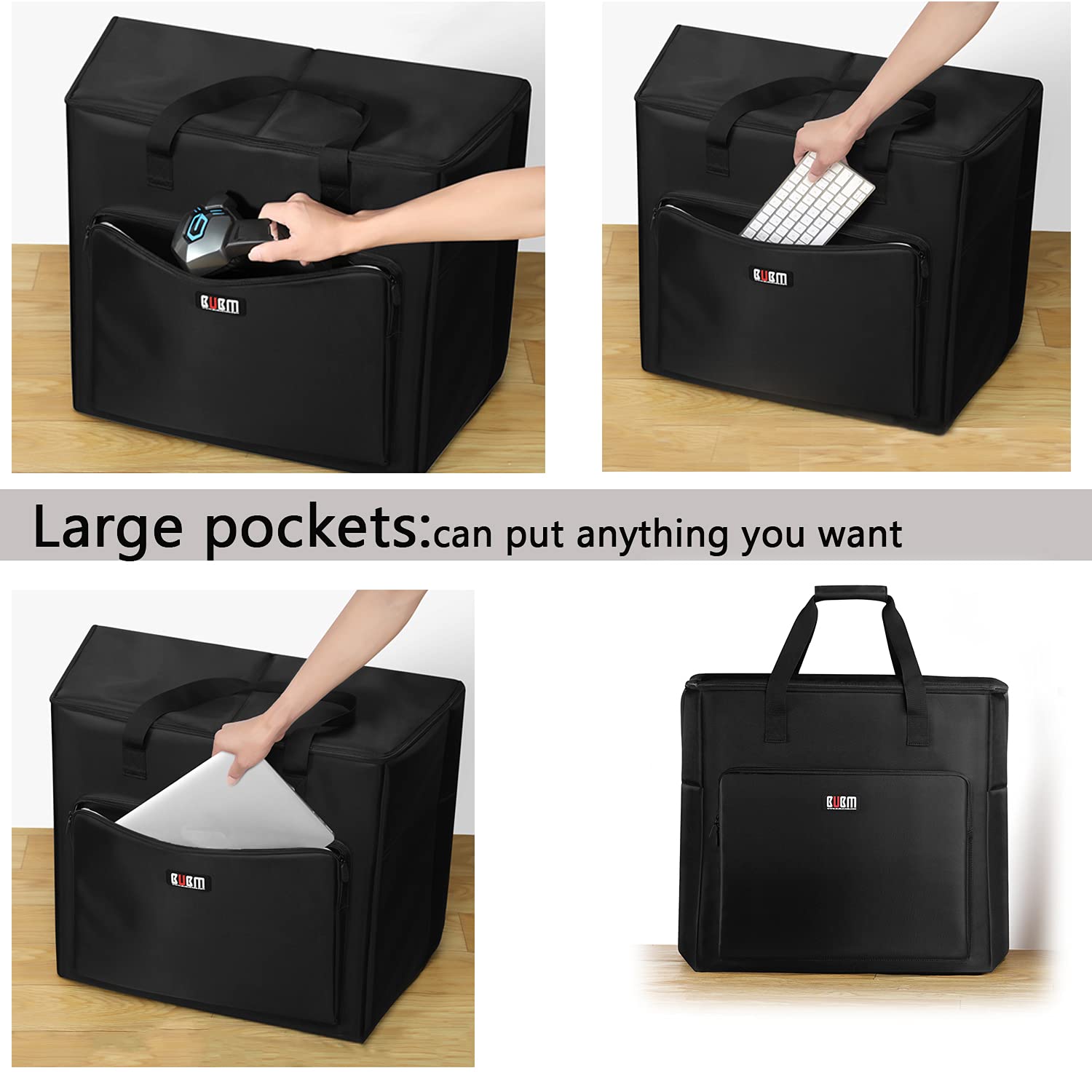 BUBM Desktop Gaming Computer Tower PC Carrying Case Travel Storage Bag for Tower Case, Monitor(Up to 27 inch), Keyboard and Mouse-Black