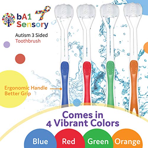 bA1 Health - 3-Sided Specialty Toothbrush (Complete Coverage) - Autism, ASD, Special Needs, Sensory, Perio Brush for All Kids/Adults - Best for Sensitive Gums and Teeth! Choose From 4 Colors