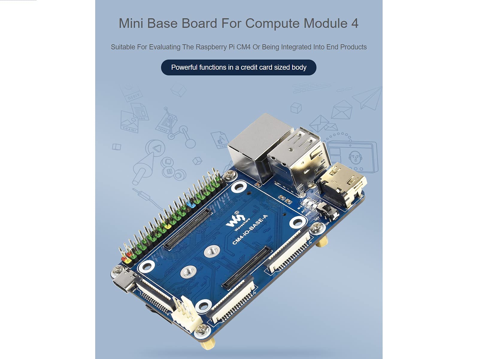 for Raspberry Pi Compute Module 4 IO Board,Mini Base Board (A) Lite Version with Standard CM4 Socket and Color-Coded Raspberry Pi 40PIN GPIO Header Onboard CSI/DSI/FAN/HDMI/USB/RJ45 Connectors