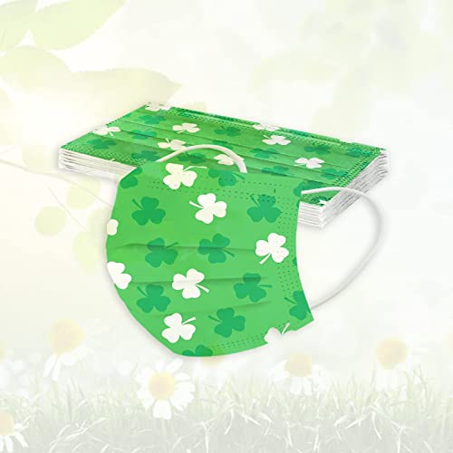 20-50PCS Holiday Disposable Face Mask for Adult, Easter St Patrick's Day Masks Protection with Silicone Mask Ear Strap (St Patrick's Day Shamrock, 50PCS)
