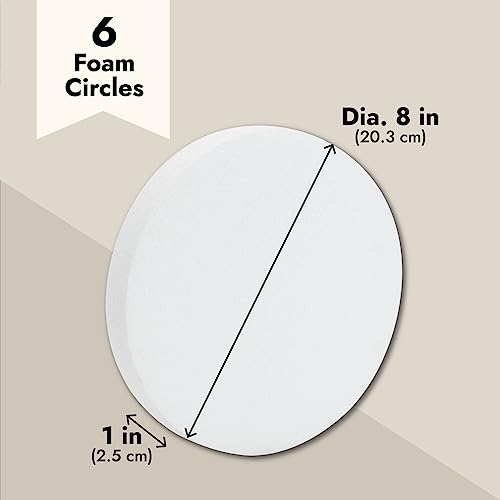 8x8 Inch Round Foam Circles for Crafts and DIY Projects, 1 Inch Thick (White, 6 Pack)