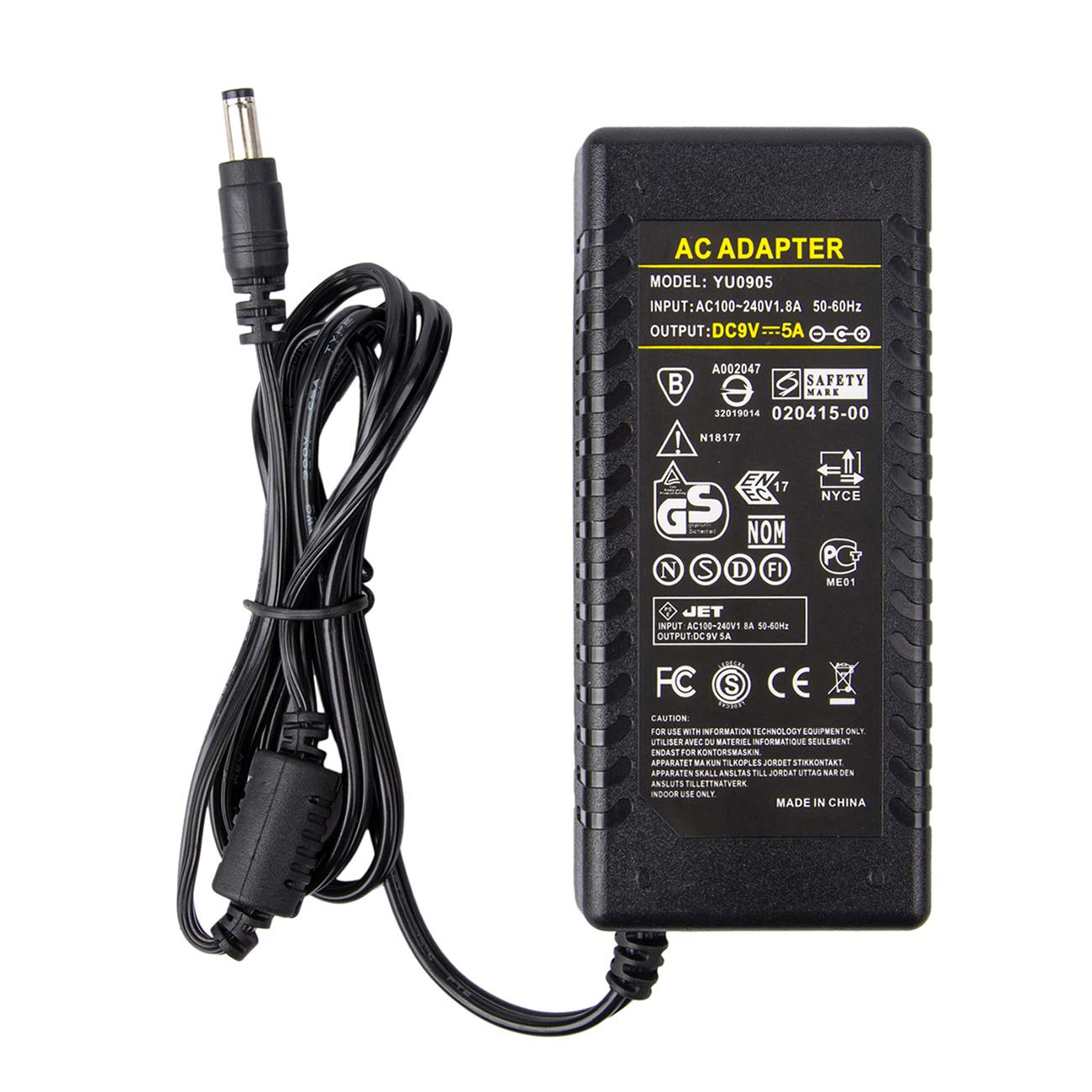 9V 5A Power Supply, COOLM 9V 5A Power Adapter 45W DC 9V5A 5000ma AC 110V-240V Transformers Interface 5.5 x2.5mm for LED Strip Lights